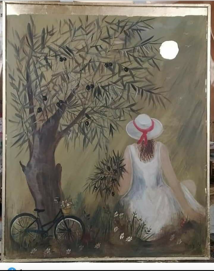 Girl with olive tree and bicycle – casadilivadi.gr